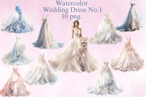 Watercolor Wedding Dress Clipart No.1 Graphic by palettplayground ...