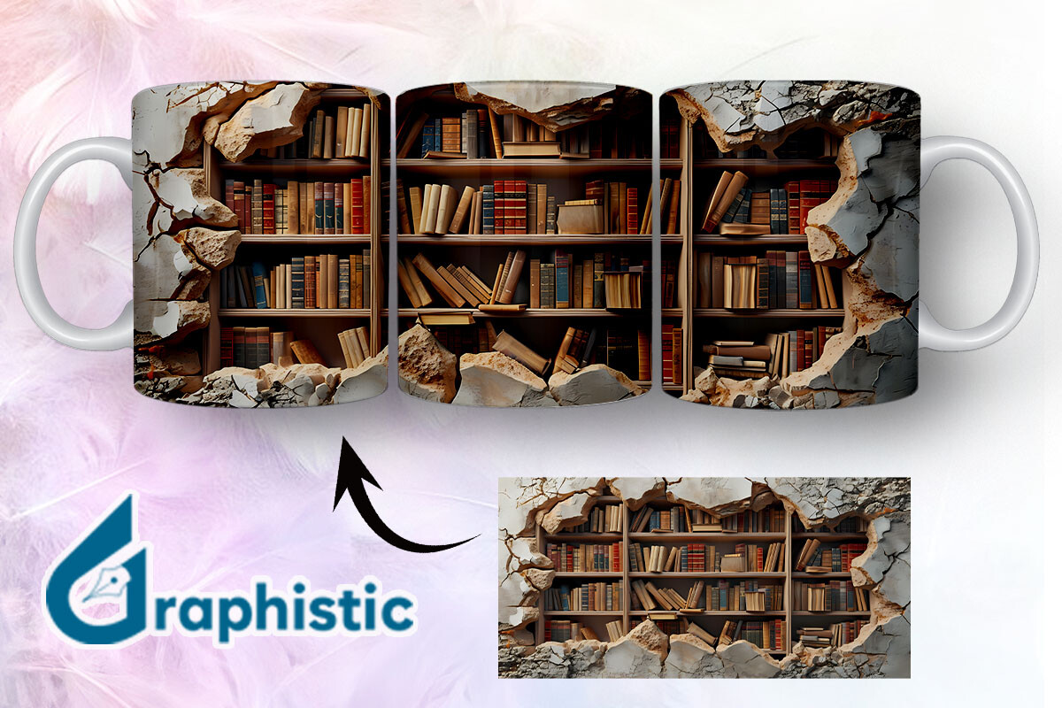 Books in Cave Break 3D Mug Wrap (14) Graphic by Graphistic · Creative ...