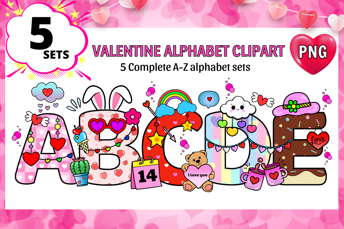 Valentine Alphabet Letters Bundle Graphic by Kalilaart · Creative Fabrica