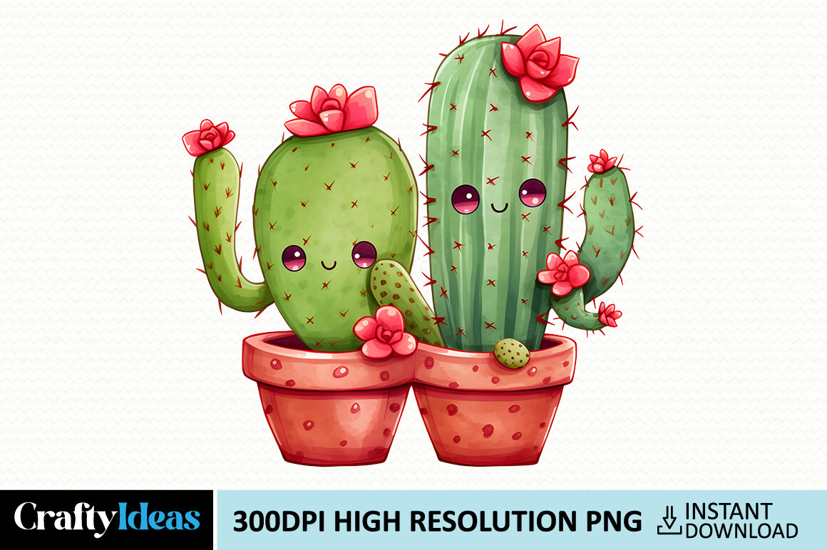 Cute Valentine's Day Cactus Clipart Graphic by CraftyIdeas · Creative ...