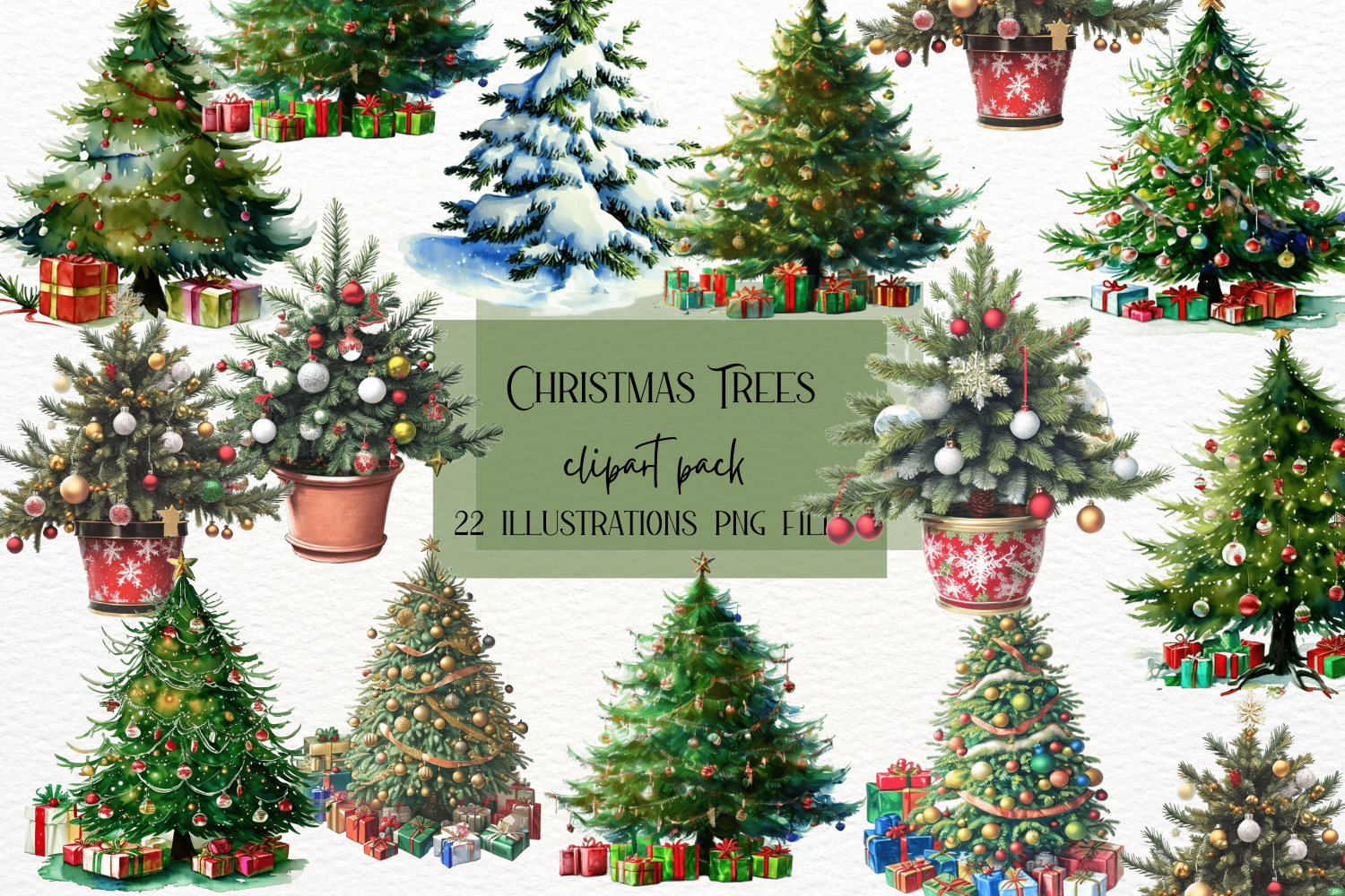 Watercolor Collection of Christmas Trees Graphic by Aneta Design ...