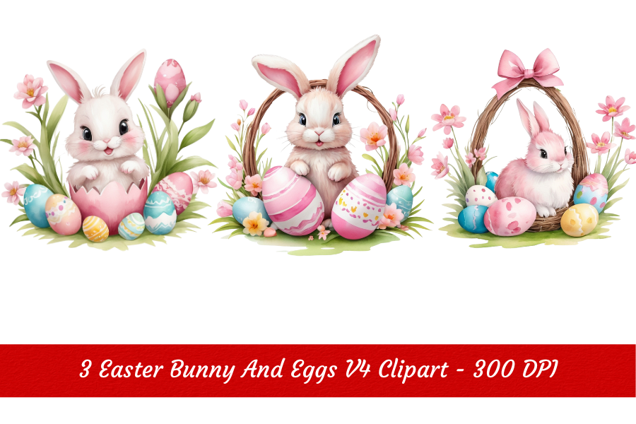 Easter Bunny and Eggs V4 Clipart Graphic by Clipart · Creative Fabrica