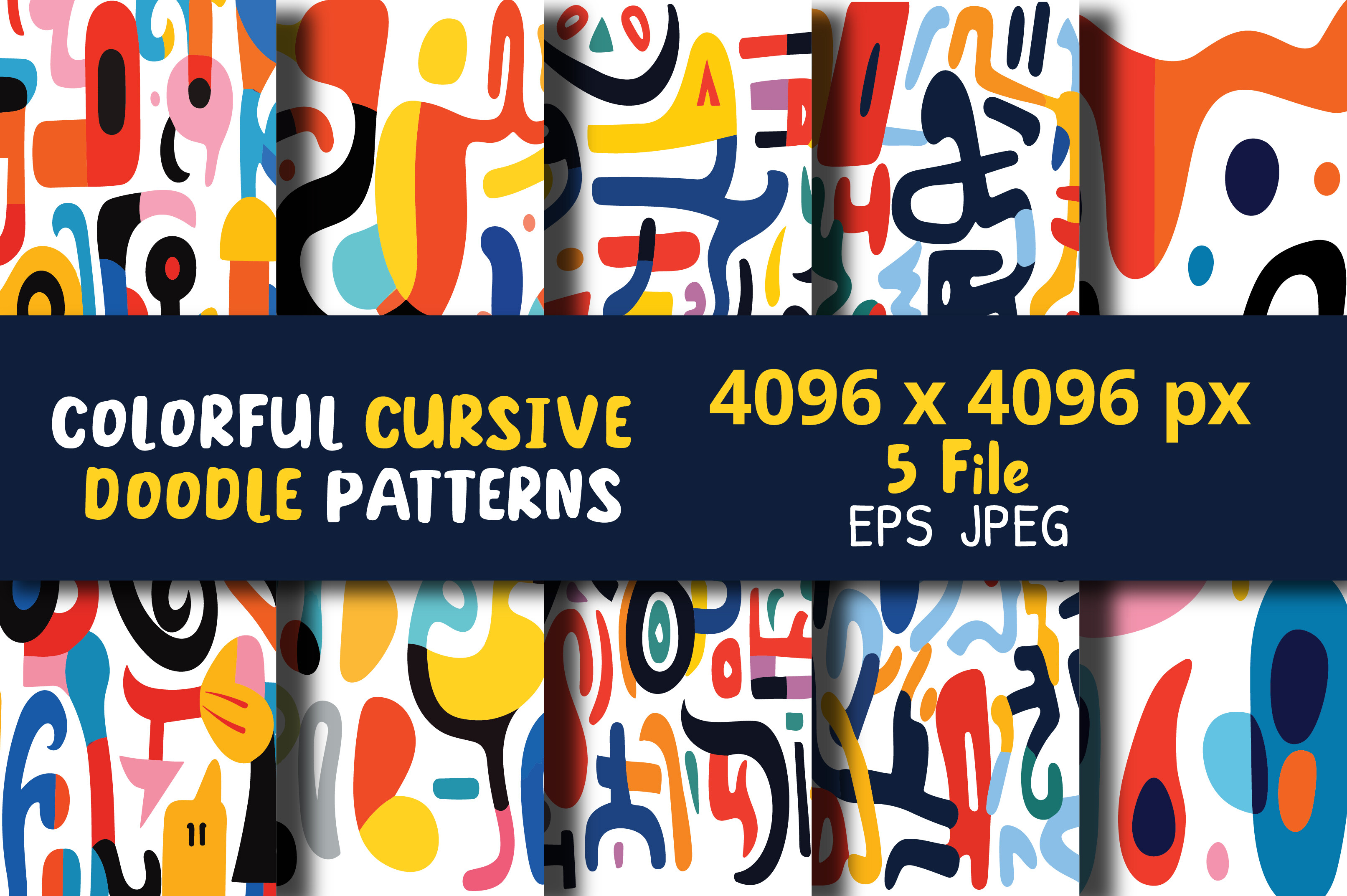 Colorful Cursive Doodle Patterns Graphic by RakibS · Creative Fabrica
