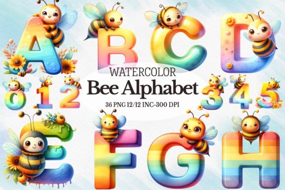 Bee Alphabet Letters & Numbers Clip Art Graphic by RevolutionCraft ...
