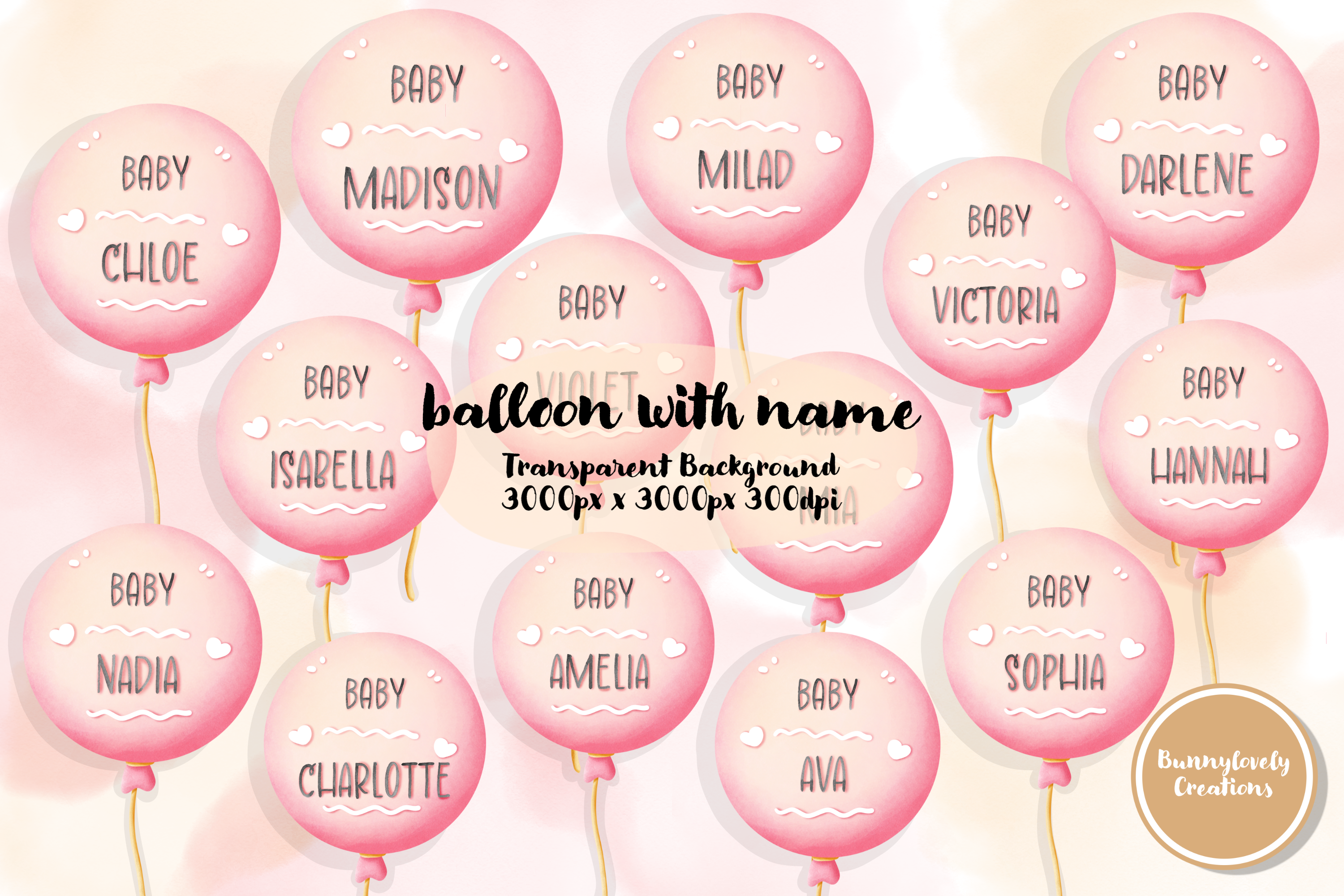 Balloon with Baby Girl Name Graphic by Bunnylovely · Creative Fabrica