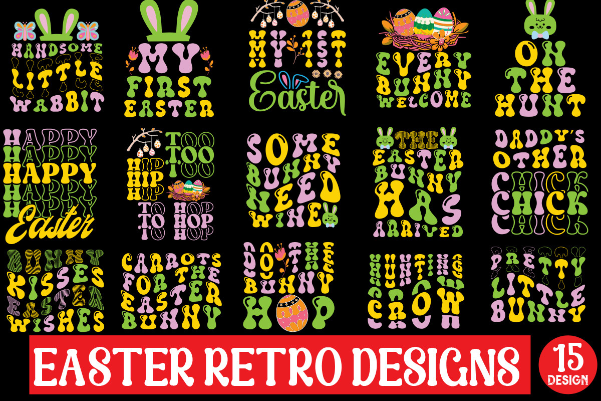 Easter Retro Designs Bundle Graphic by Merchtrends SVG · Creative Fabrica
