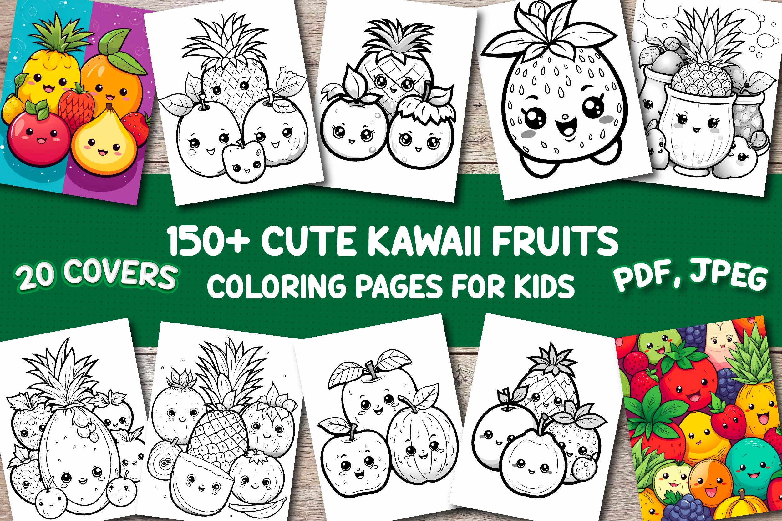 Cute Kawaii Fruits Coloring Pages Graphic by BW vector · Creative Fabrica