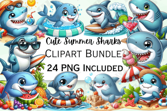 Cute Cartoon Summer Shark Clipart Graphic by HBM Clipart · Creative Fabrica