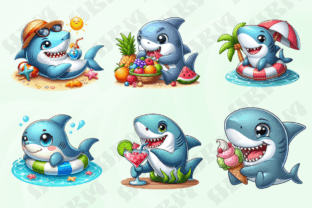 Cute Cartoon Summer Shark Clipart Graphic by HBM Clipart · Creative Fabrica
