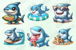 Cute Cartoon Summer Shark Clipart Graphic by HBM Clipart · Creative Fabrica