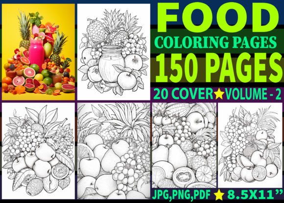 4 Foods Coloring Pages For Adults Designs & Graphics