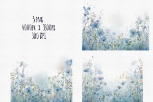 Watercolor Blue Flower Garden Border PNG Graphic by Designbible ...