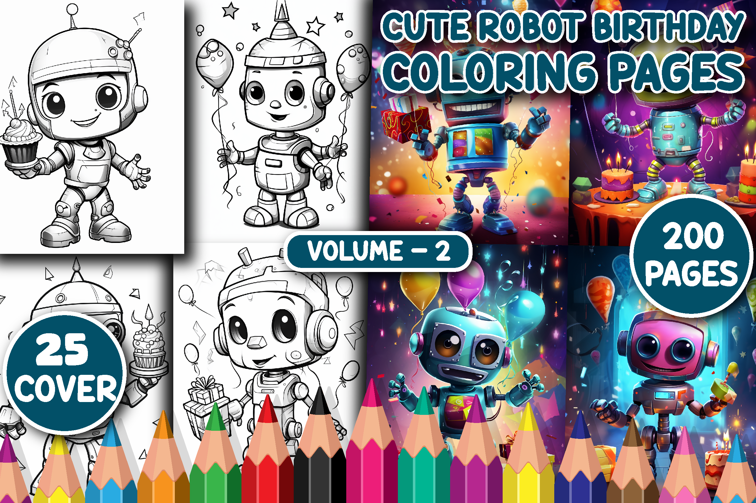 200 Cute Robot Birthday Coloring Pages Graphic by Printable Crafts ...