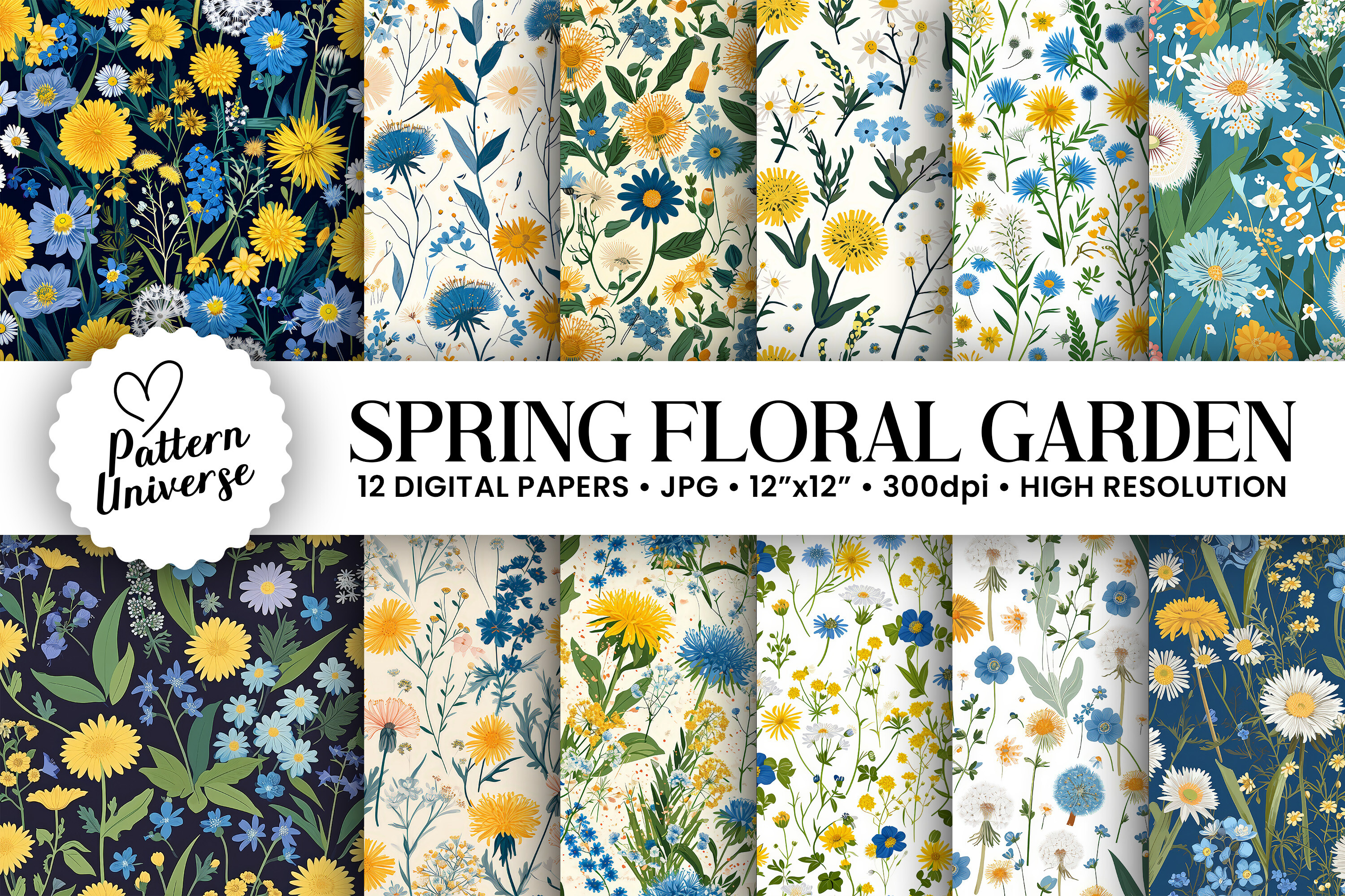 Spring Flower Garden Digital Papers Graphic by Pattern Universe ...