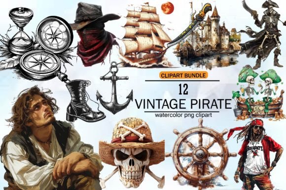 Vintage Pirate Clipart Graphic by bundle queen · Creative Fabrica