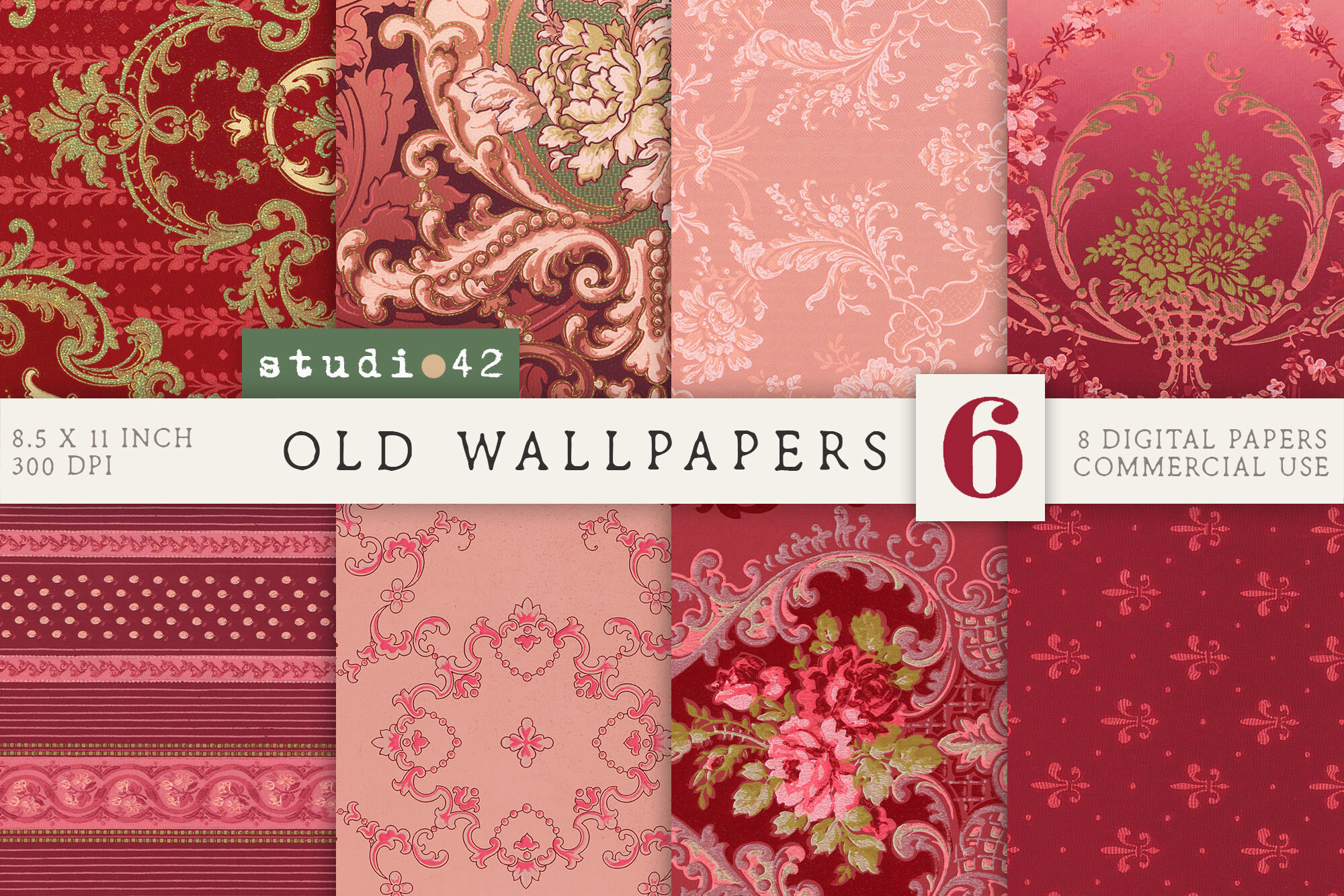 Antique Wallpaper Printables V6 Graphic by DreamStudio42 · Creative Fabrica