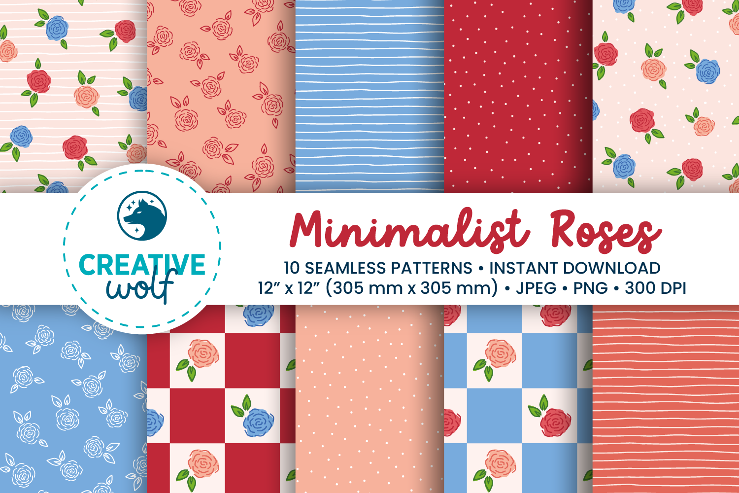 Minimalist Roses Seamless Patterns Graphic by Creative Wolf Design ...