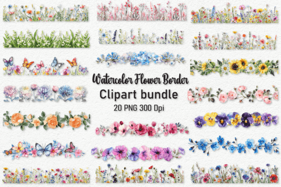 Watercolor Flower Borders Clipart Bundle Graphic by Genius Graph ...