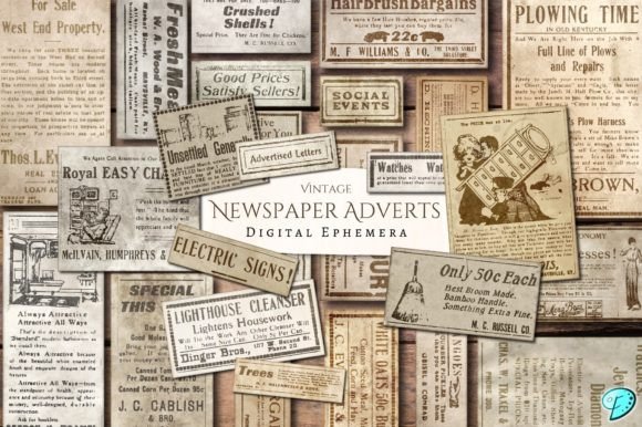 Vintage Newspaper Adverts Ephemera Graphic by Emily Designs · Creative ...