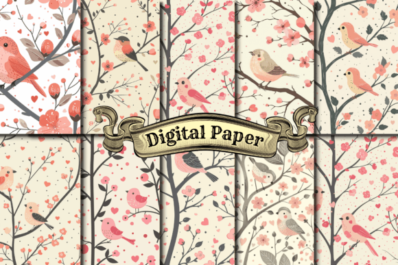 Watercolor Floral Birds Digital Paper Graphic by craftsmaker · Creative ...