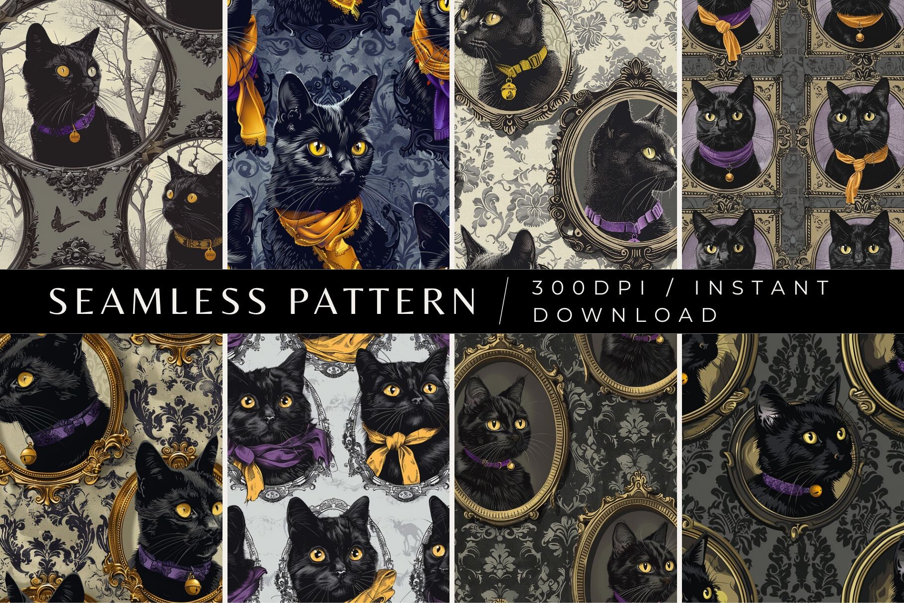 Gothic Black Cats Seamless Patterns Graphic by Inknfolly · Creative Fabrica