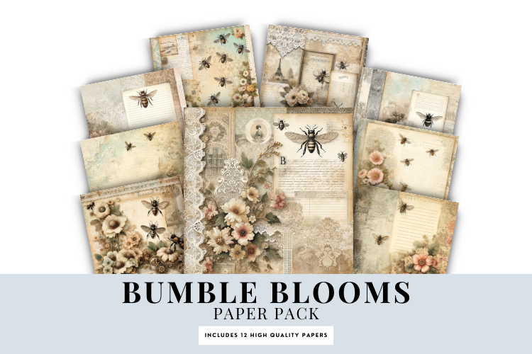 Floral Bee Vintage Paper Backgrounds Graphic by Luv Bijou · Creative ...