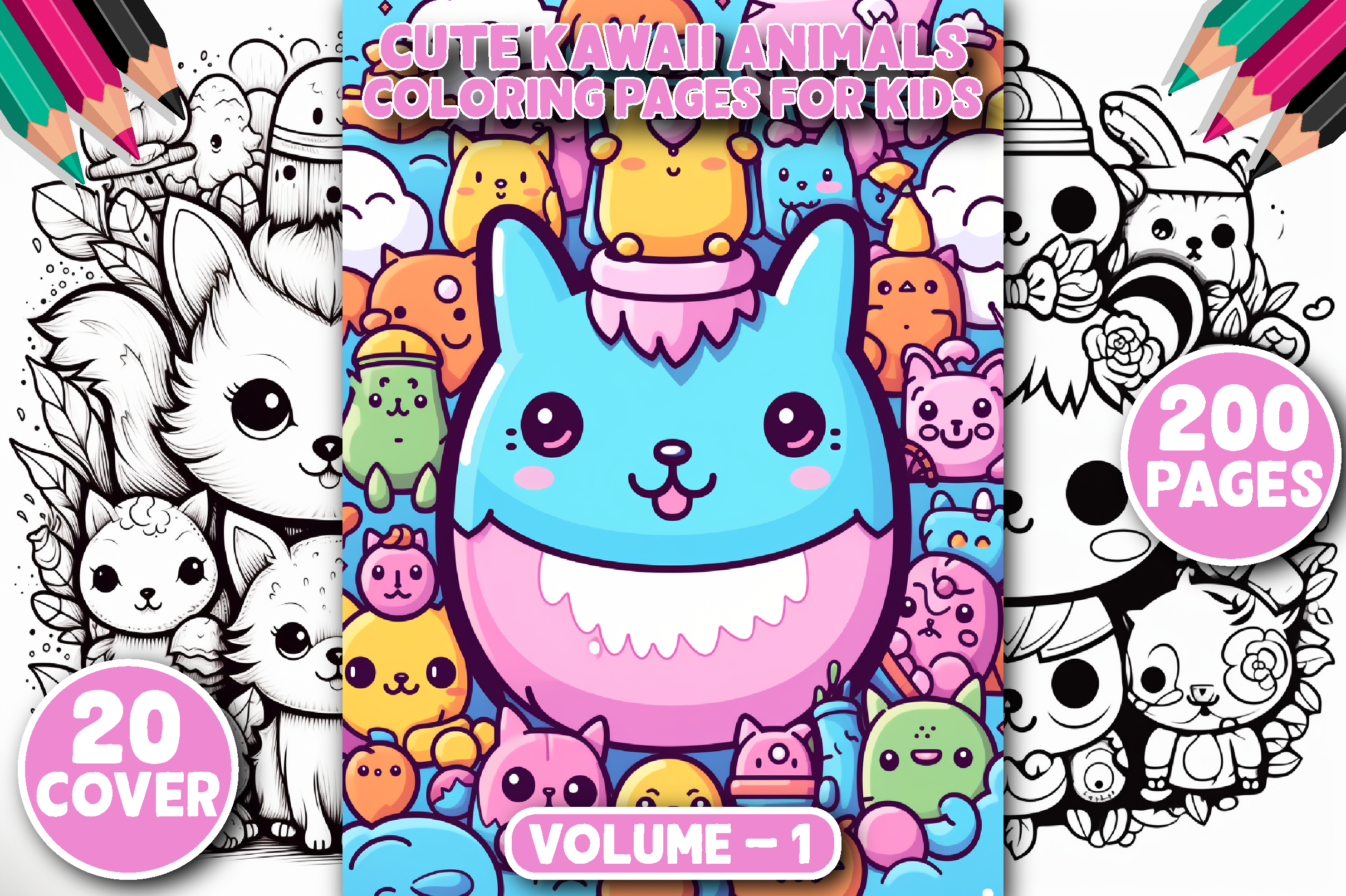 200 Cute Kawaii Animals Coloring Pages Graphic by Musera Design ...