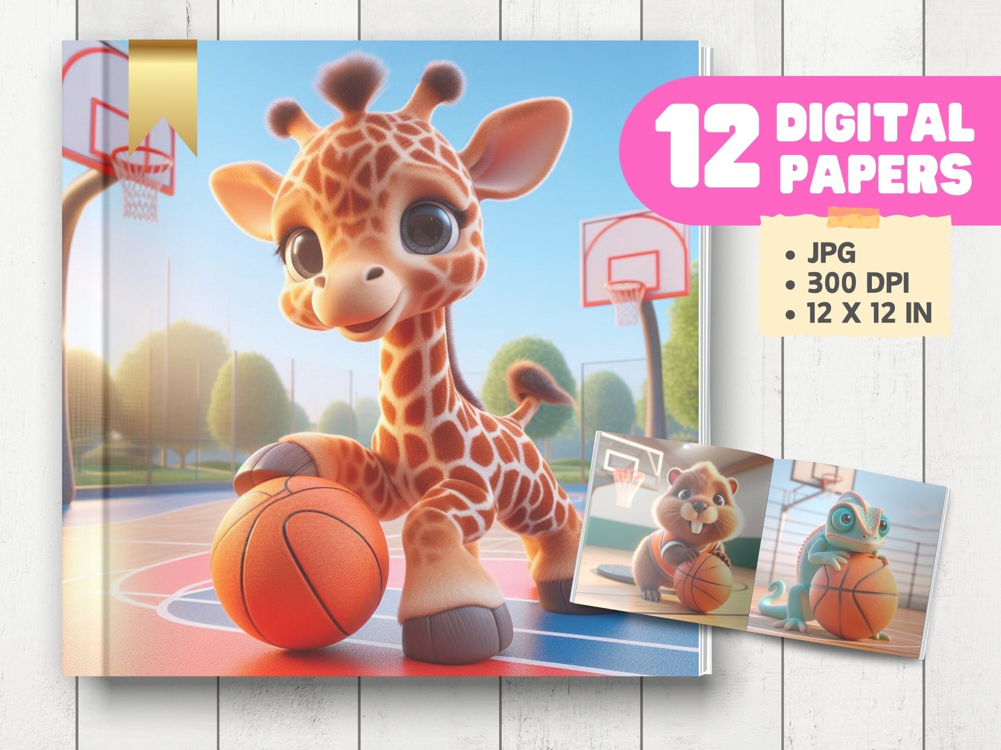 Cute Baby Animals Playing Basketball - 5 Graphic by jallydesign ...