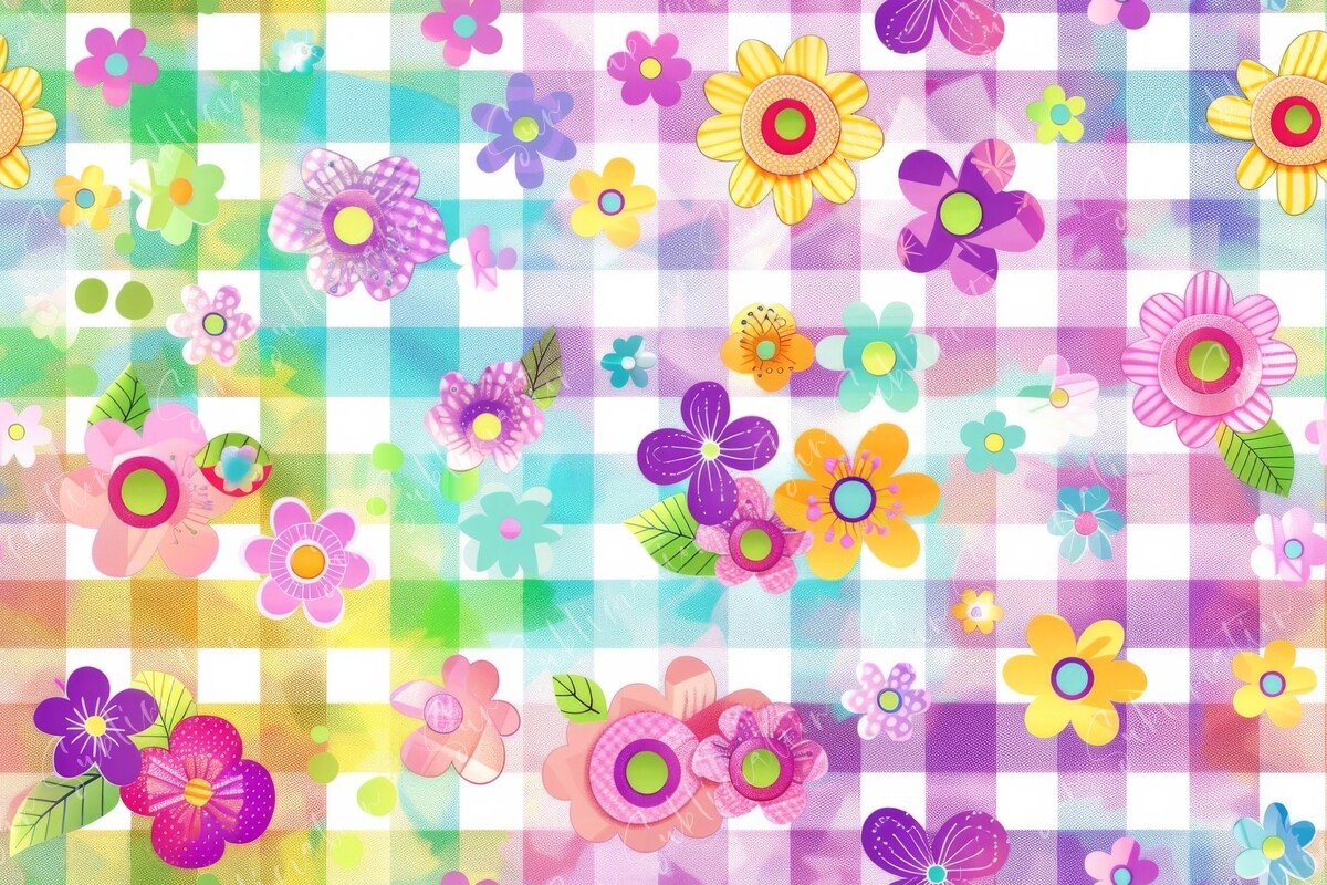 Colorful Floral Pattern with Gingham Graphic by Sun Sublimation ...
