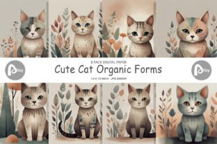 Digital Paper Cute Cat and Organic Forms Graphic by Artnoy · Creative ...