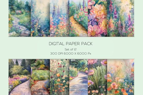 Watercolor Garden Digital Paper Set Graphic by StellarMockups&Graphics ...