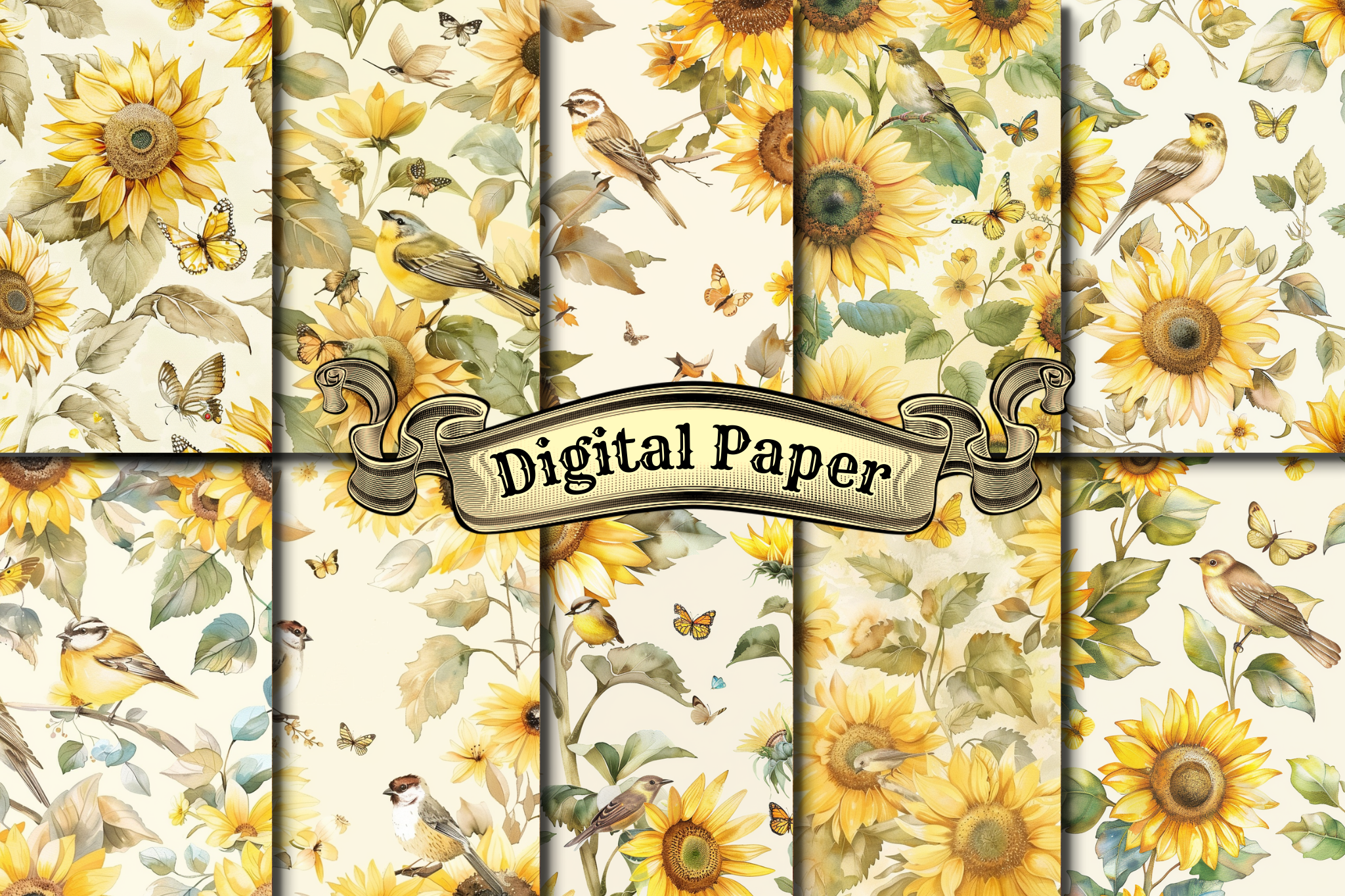 Watercolor Sunflowers Digital Paper Graphic by craftsmaker · Creative ...