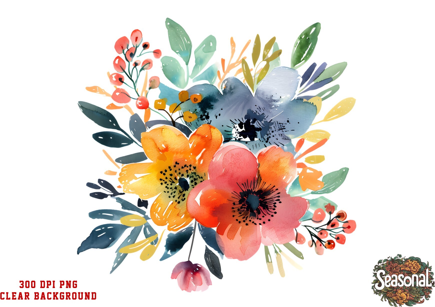 Watercolor Boho Flowers Bouquet Clipart Graphic by seasonal · Creative ...