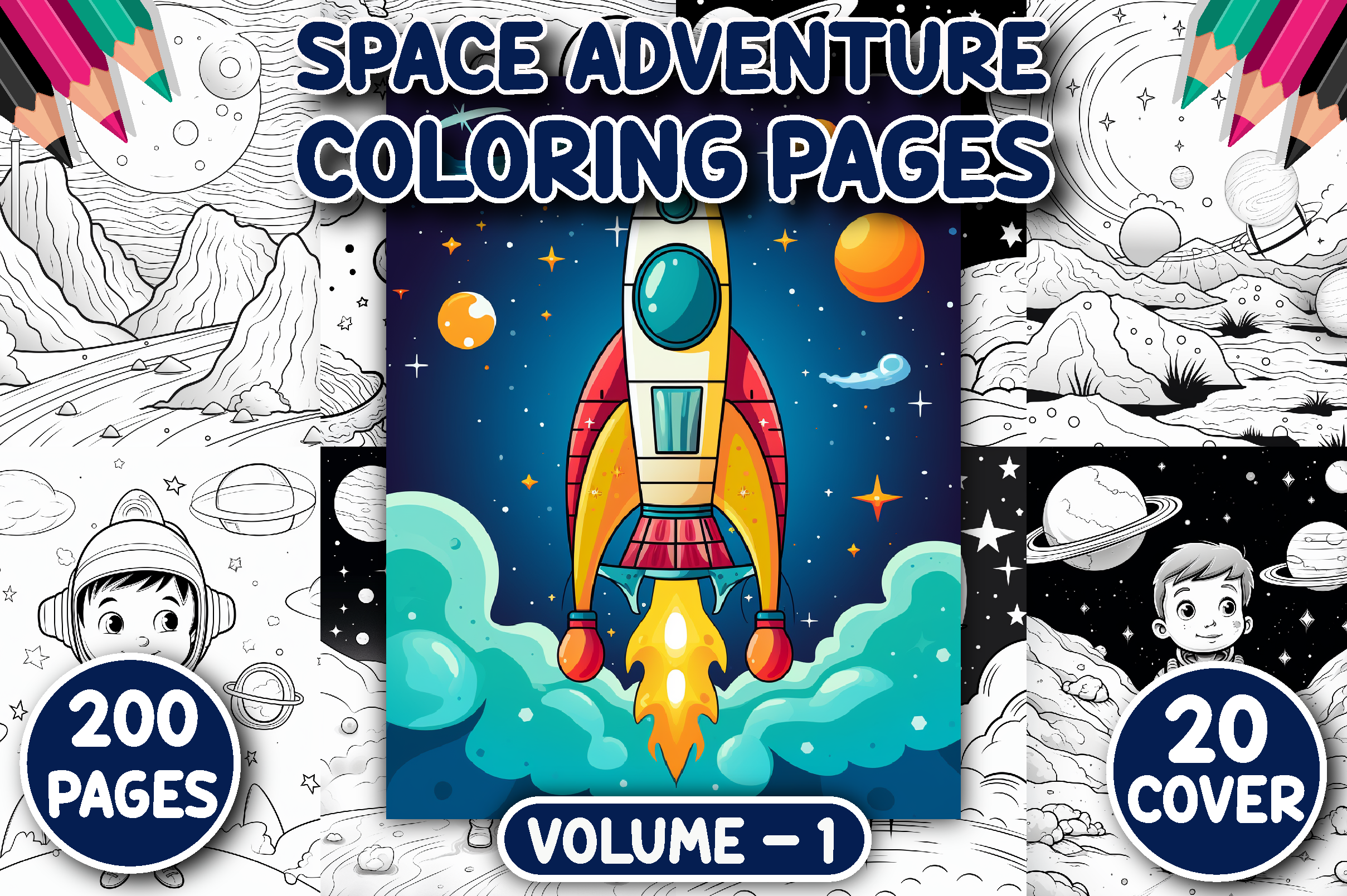 200 Space Adventure Coloring Pages Graphic by Printable Crafts ...