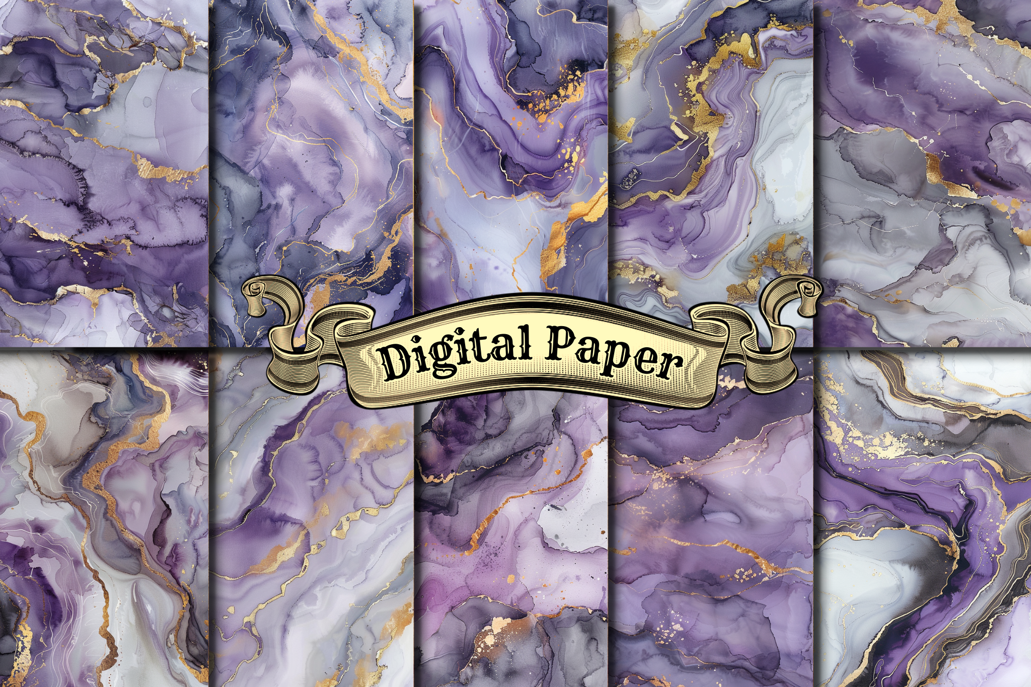 Purple and Gold Marble Digital Papers Graphic by craftsmaker · Creative ...