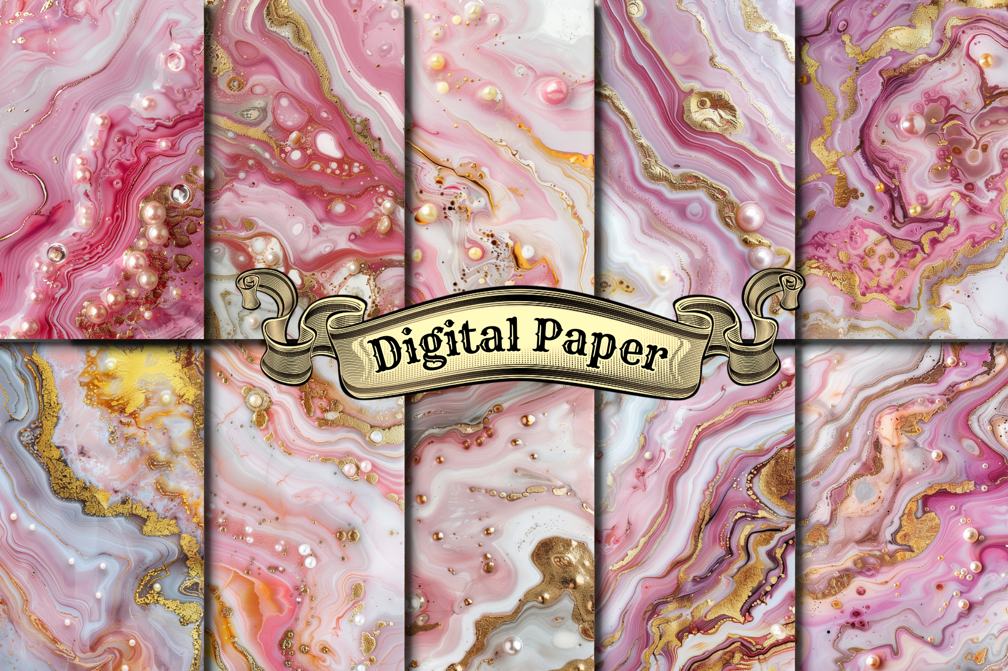 Pink and Gold Marble Digital Paper Graphic by craftsmaker · Creative ...