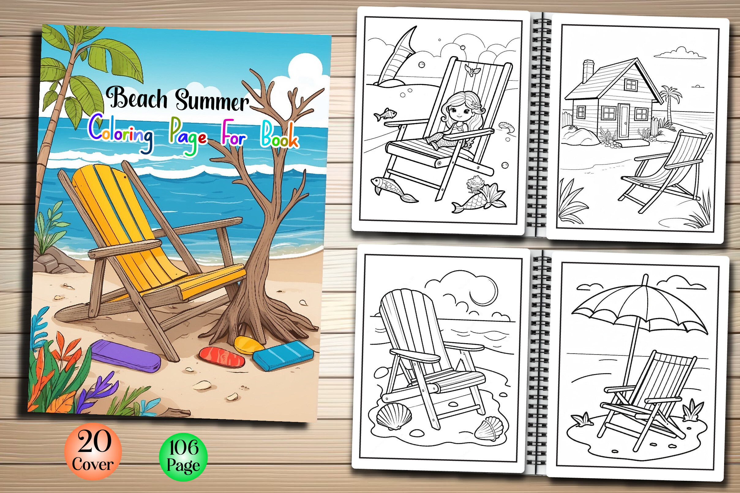 106 Beach Summer Coloring Page for Book Graphic by Vintage · Creative ...