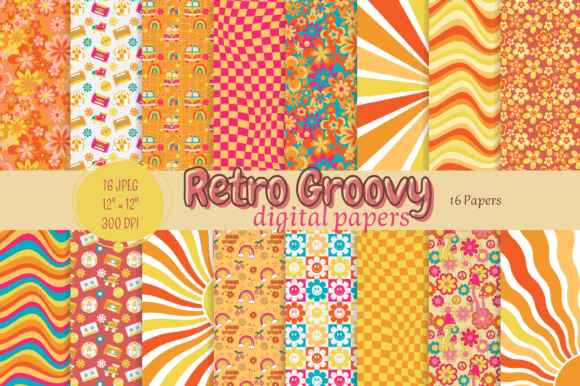 Retro Groovy Digital Paper Pack Graphic by Sweet Creativities ...