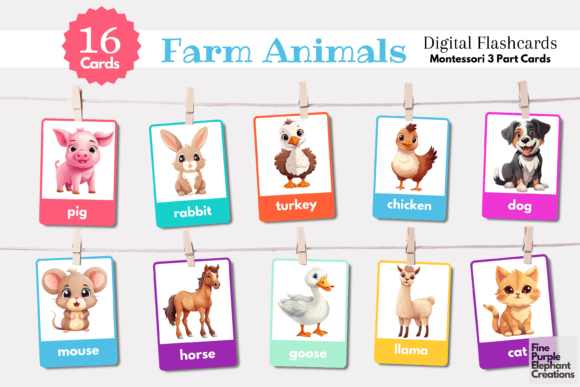 Farm Animals Montessori Flashcards Graphic by finepurpleelephant ...