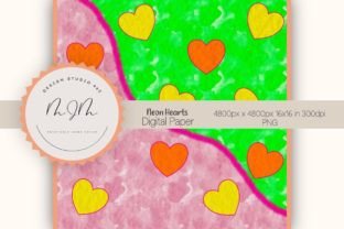 Neon Hearts Textured Digital Paper Graphic by Pink Posey Prints ...