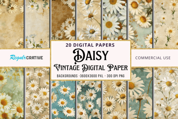 Daisy Vintage Digital Paper Bundle Graphic by Regulrcrative · Creative ...