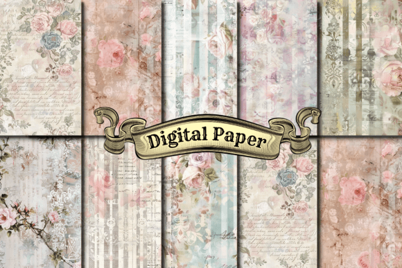 Vintage Shabby Chic Digital Paper Pack Graphic by craftsmaker ...