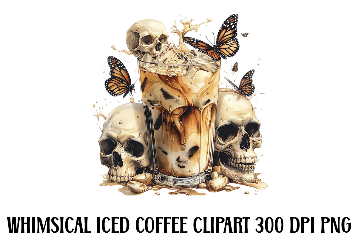Whimsical Iced Coffee Free Clipart Graphic by EmbroX · Creative Fabrica