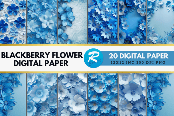 16 Blue Flower Digital Paper Background Designs & Graphics