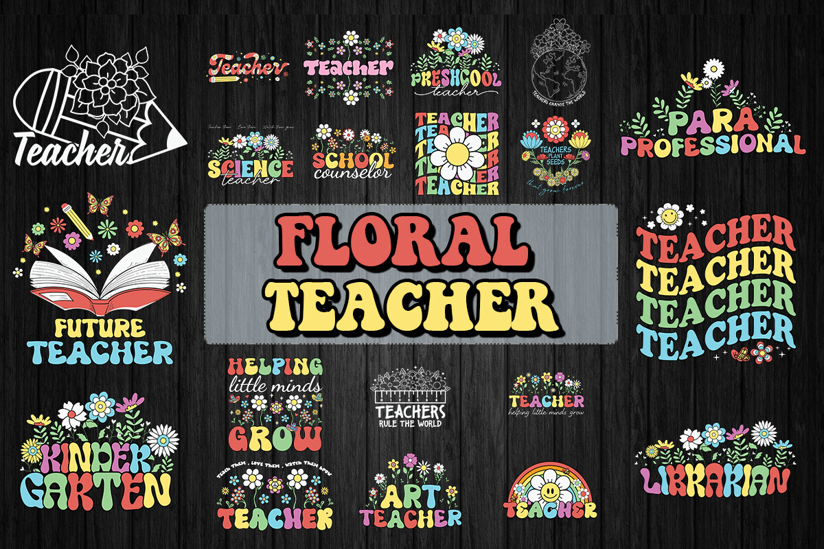 Teacher Floral SVG Bundle Graphic by Pecgine · Creative Fabrica