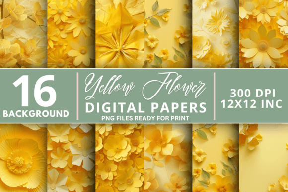 40 Yellow Flower Digital Paper Designs & Graphics