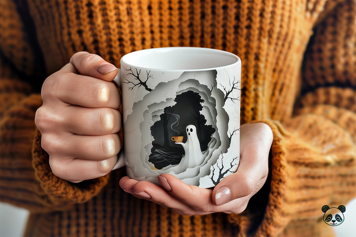 Ghost Drink Coffee 3D Mug Wrap Graphic by Pandastic · Creative Fabrica