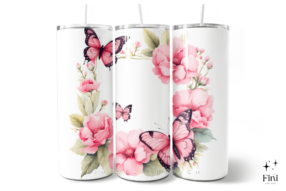 Pink Floral Sublimation Tumbler Wrap PNG Graphic by Finiolla Design ...