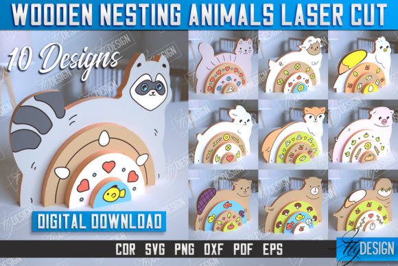 Wooden Nesting Animals Laser Cut Bundle · Creative Fabrica