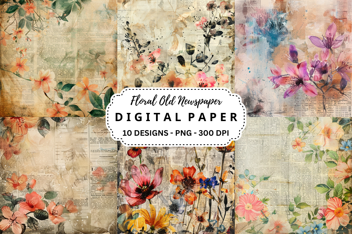 Floral Old Newspaper Backgrounds Graphic by pcudesigns · Creative Fabrica